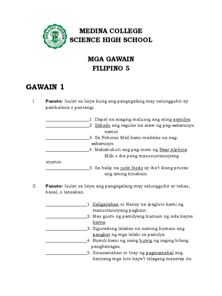 Mga Gawain Grade 5 | PDF