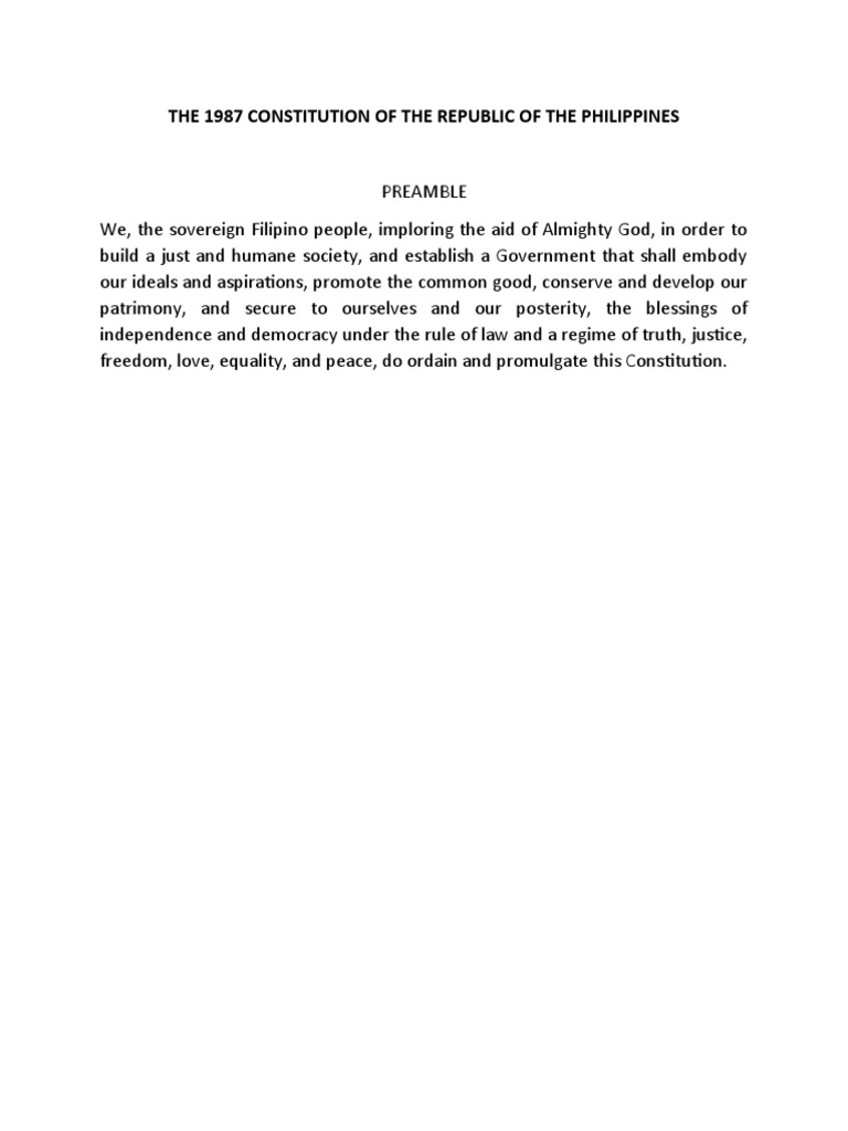 Preamble - 1987 Constitution | PDF