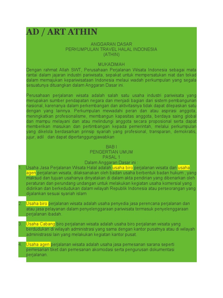 AD/ART Perkumpulan Travel Halal Indonesia | PDF | Pengelolaan Keuangan ...