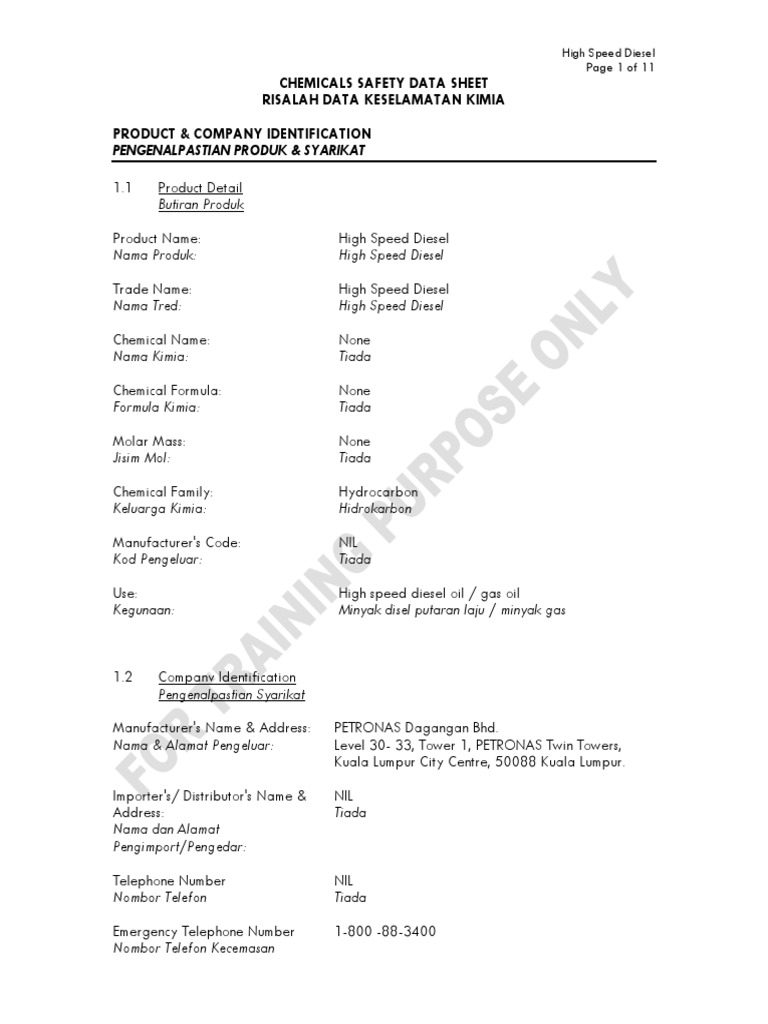 High Speed Diesel Safety Data Sheet | PDF | Toxicity | Chemistry