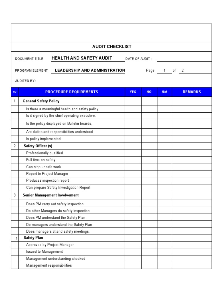 Audit Checklist Health and Safety Audit | Download Free PDF | Personal ...