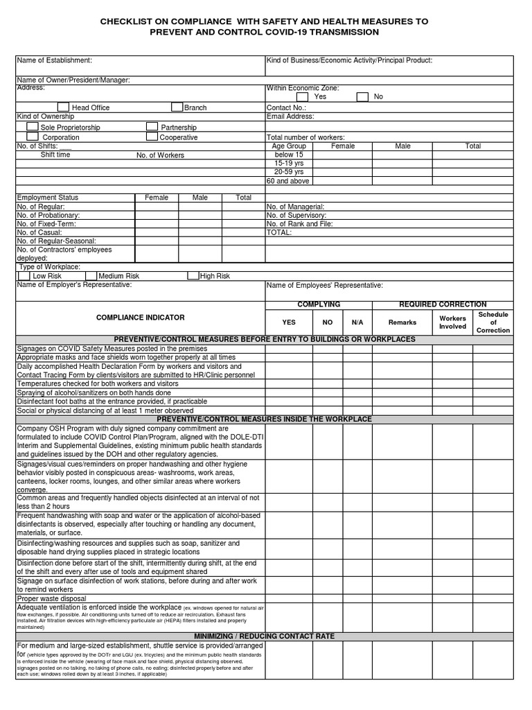 DOLE DTI JointMonitoringChecklist 08232020 | PDF | Hand Washing ...