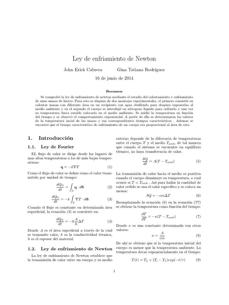 Ley de Enfriamiento de Newton | PDF | Calor | Temperatura