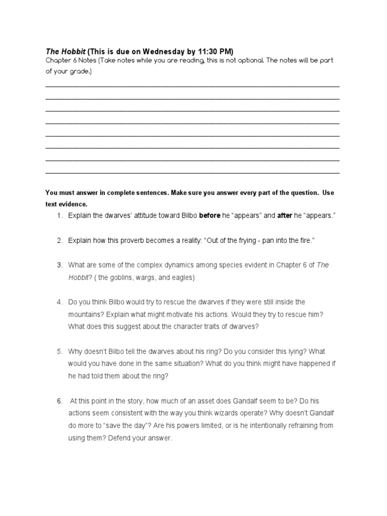 The Hobbit - Chapter 6 Questions | PDF