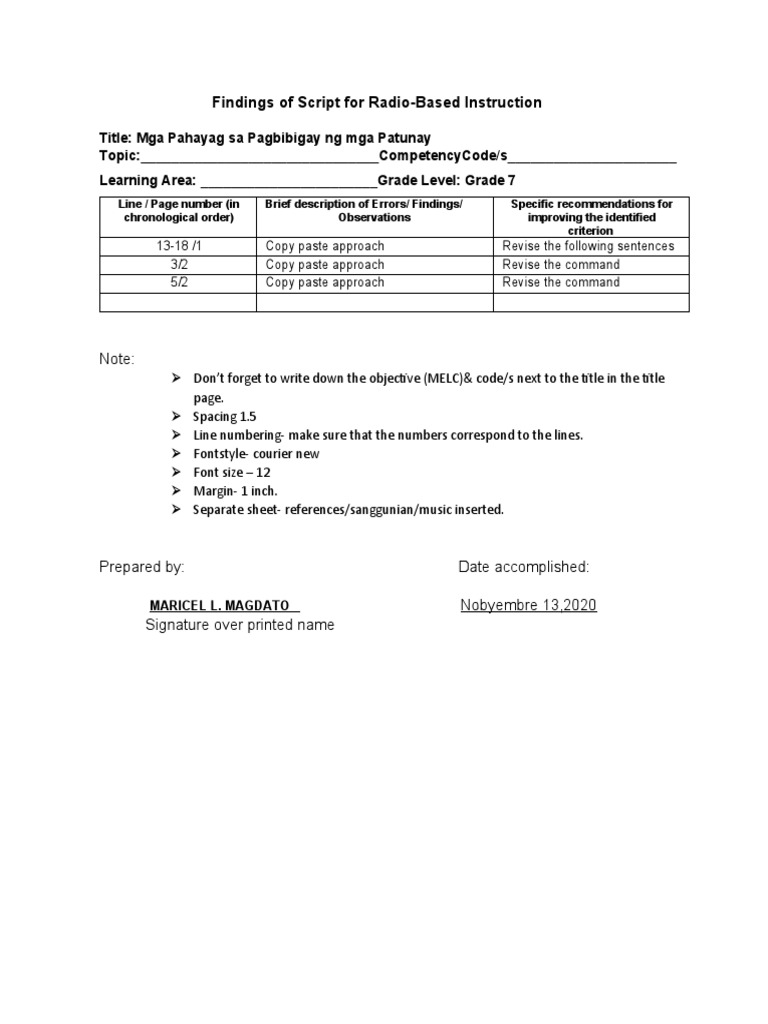Findings of Script For Radio-Based Instruction | PDF | Art | Technology ...