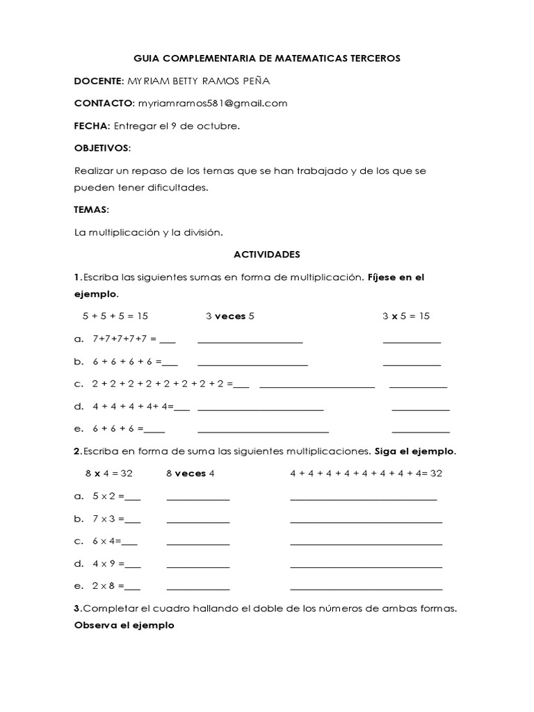 Guia Complementaria 1 de Matematicas Terceros | PDF | Violencia | Enseñanza de matemática
