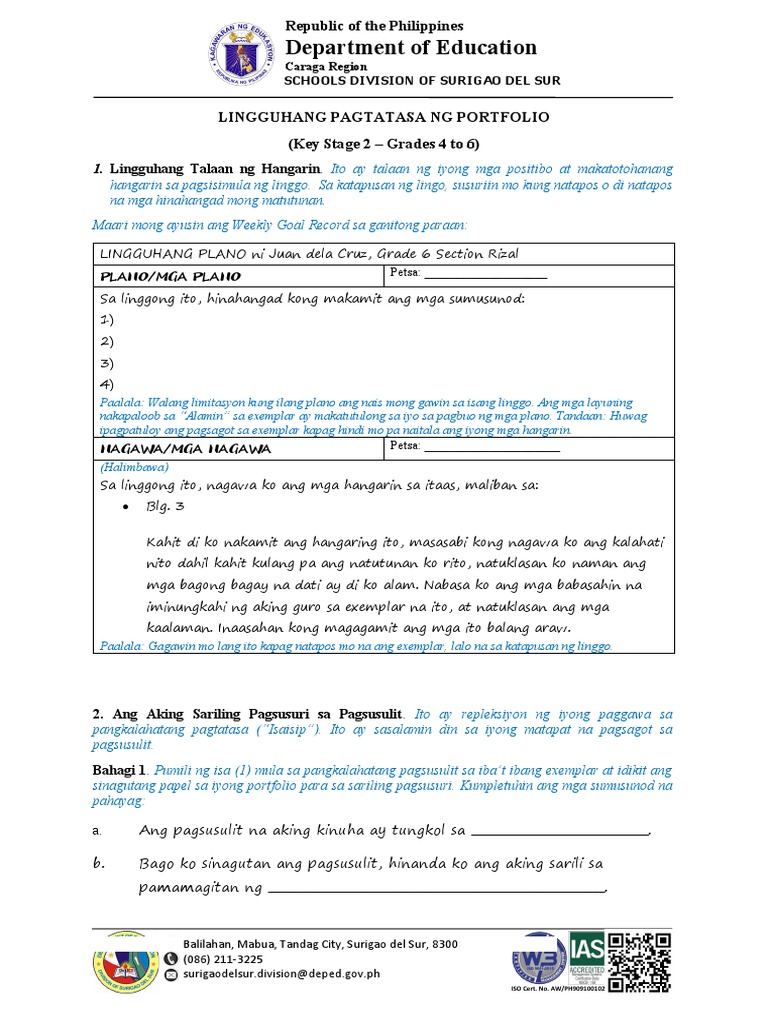 Portfolio Prototype Grade 4 6 Filipino Medium | PDF