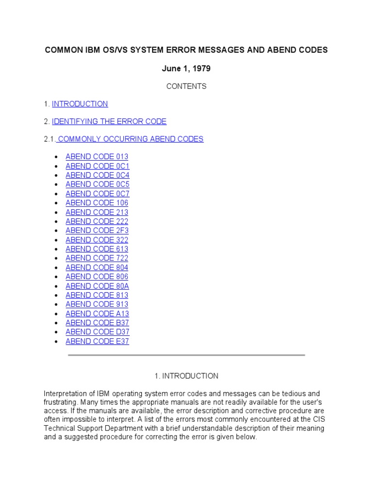 Common Abends System Error Msgs | PDF | Computing | Computer Engineering