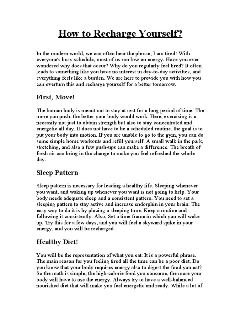 How To Recharge Yourself | PDF | Sleep | Determinants Of Health