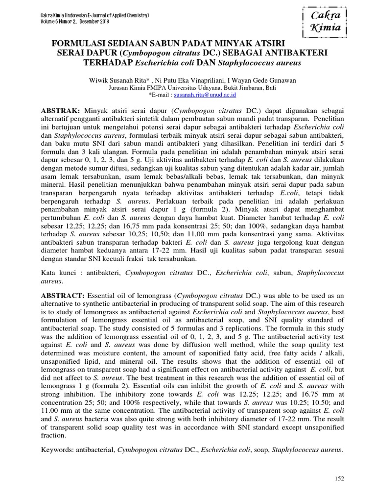 Formulasi Sediaan Sabun Padat Minyak Atsiri PDF | PDF