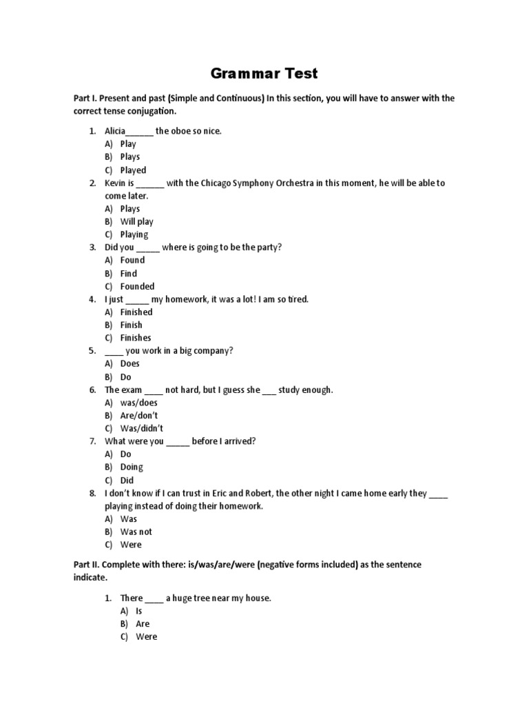 Diagnostic Test | PDF | Grammatical Tense | Grammar