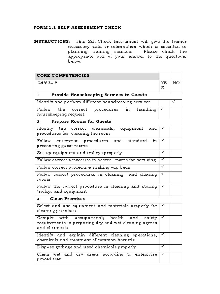 Sample Assessment Instruments | PDF | Laundry | Housekeeping