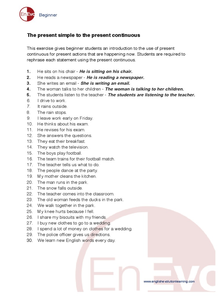 The Present Simple To The Present Continuous: Beginner | PDF | Language ...