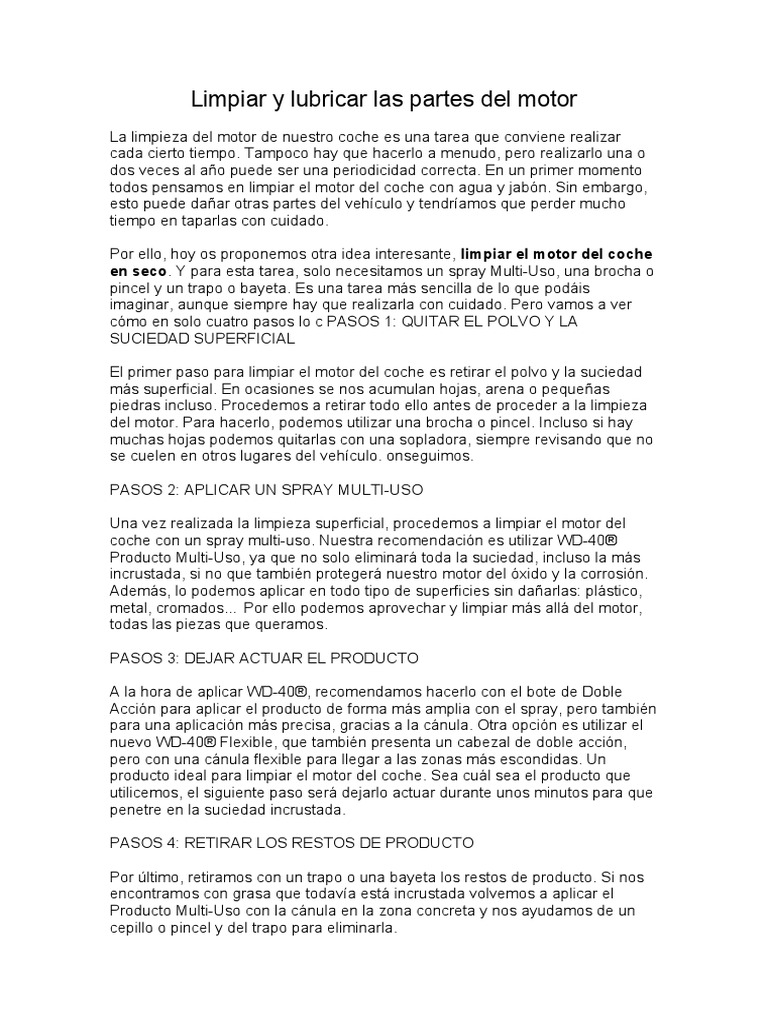 Limpiar y Lubricar Las Partes Del Motor | PDF | Naturaleza Limpiar y Lubricar Las Partes Del Motor | PDF | Naturaleza