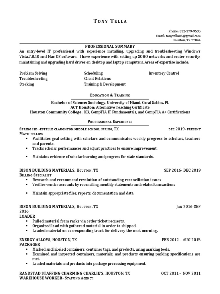 Tony Tella Resume | PDF | Windows Vista | Inventory