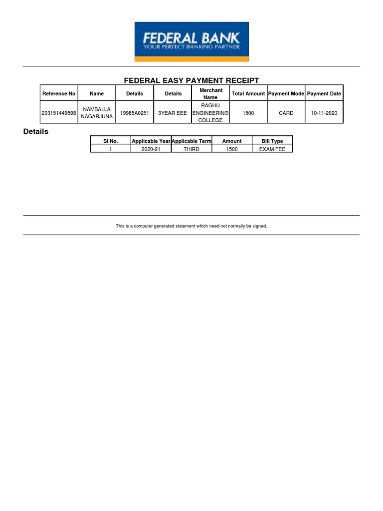 Federal Easy Payment Receipt: Reference No Name Details Details ...