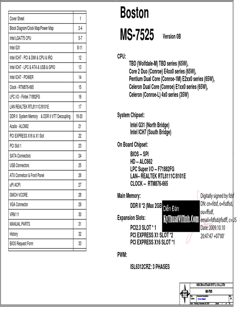 Msi ms-7525 Rev 0b SCH PDF | PDF | Computer Engineering | Computer Hardware
