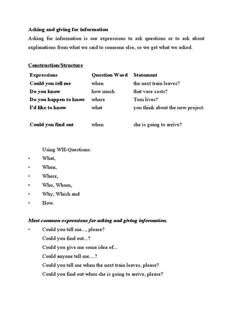 Asking and Giving Information Guide | PDF | Question