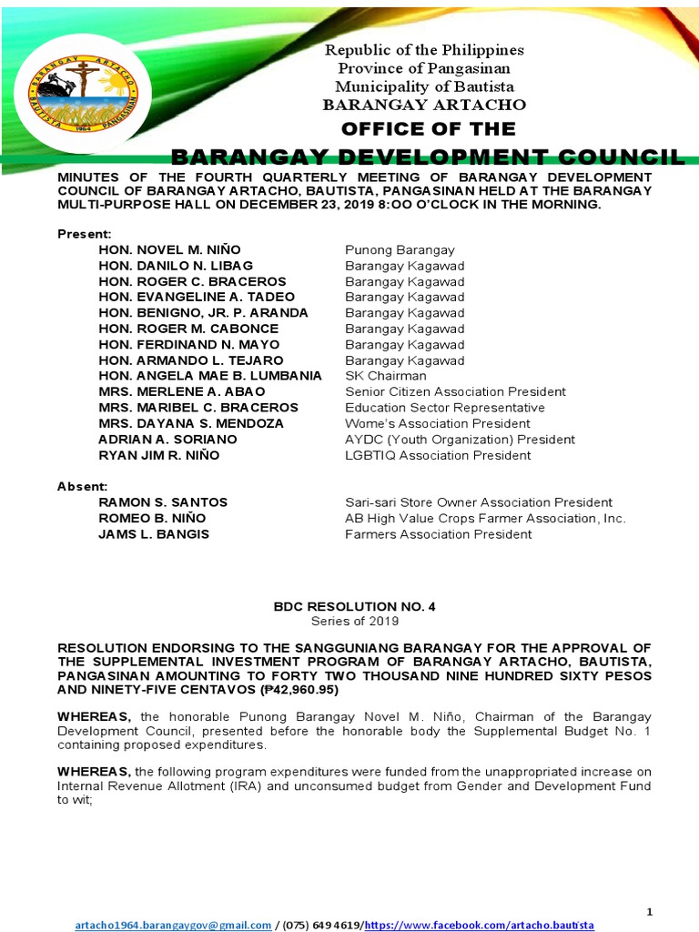 BDC Resolution #4 Supplemental Budget | PDF | Philippines | Economies