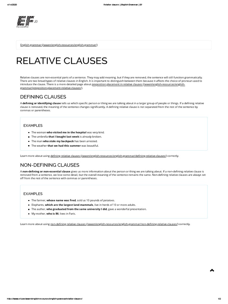 Relative Clauses - English Grammar - EF | PDF | English Grammar | Clause