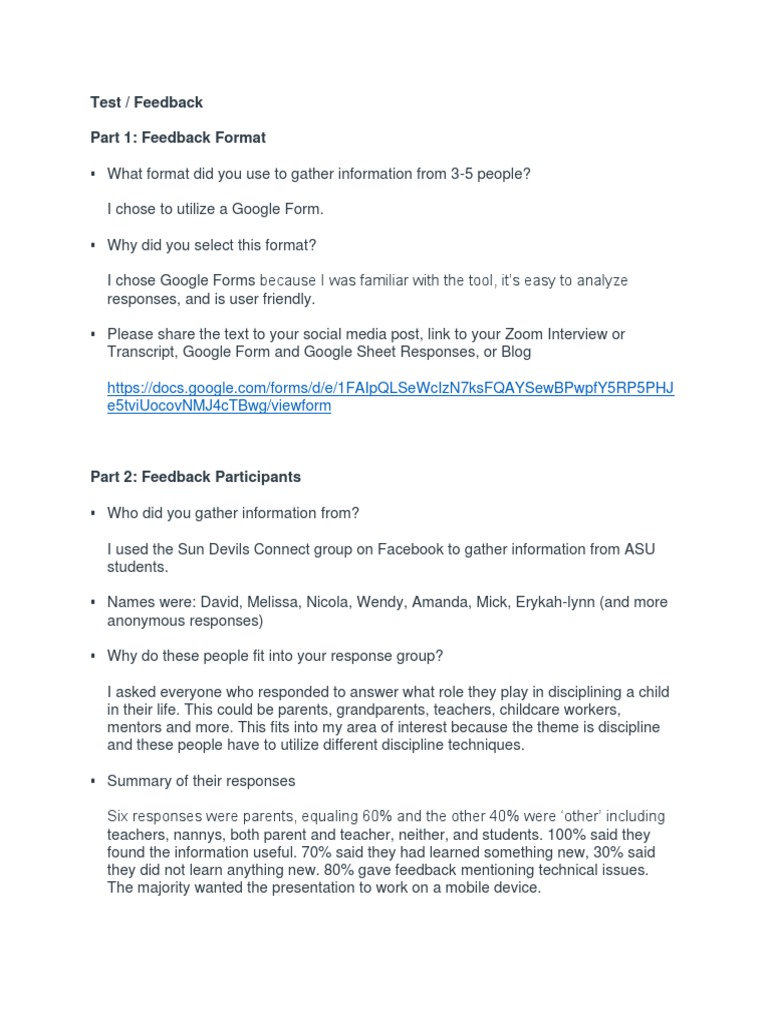 Test Feedback | PDF | Classroom Management | Learning