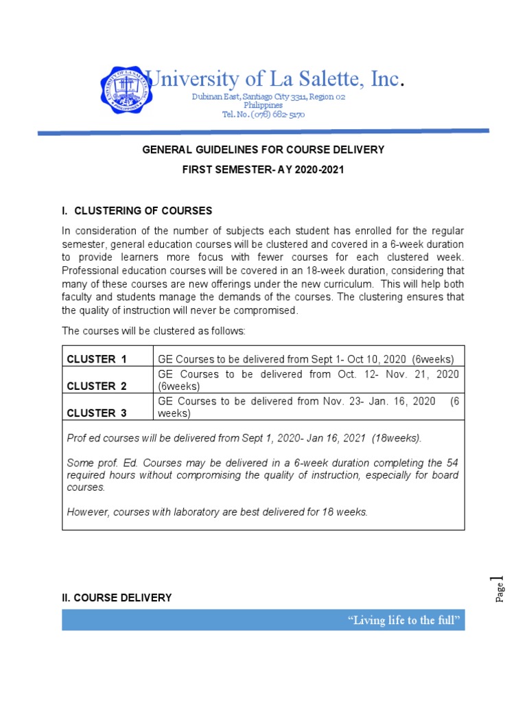 University of La Salette, Inc: General Guidelines For Course Delivery ...