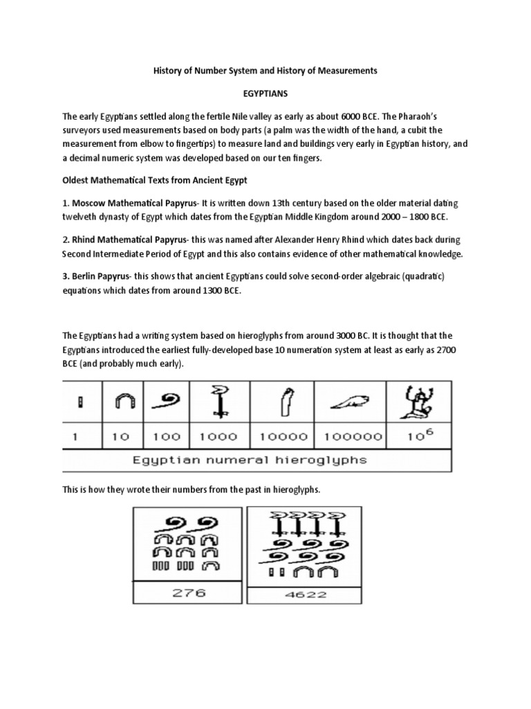 History of Number System and History of Measurements Egyptians ...