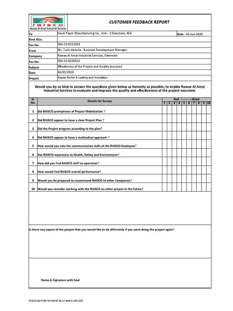Evaluating Project Effectiveness and Quality: A Customer Feedback ...