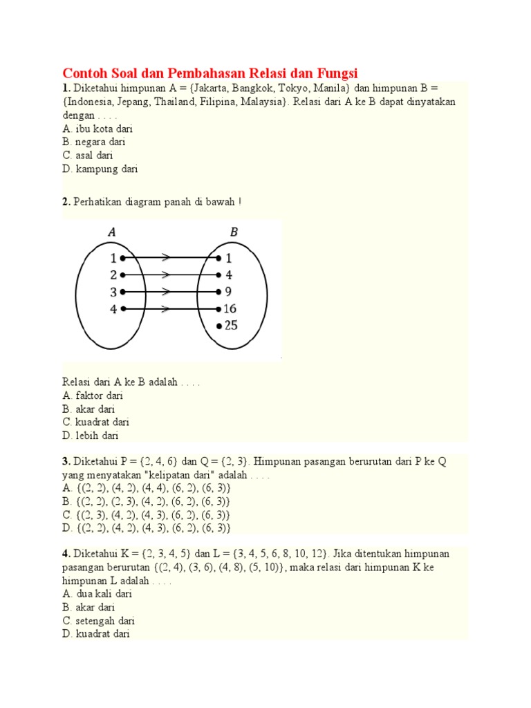 Contoh Soal Dan Pembahasan Relasi Dan Fungsi SOAL KELAS 8 | PDF | Metode & Bahan Ajar | Sains ...
