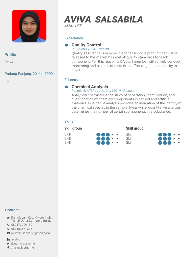 Aviva Salsabila: Quality Control Analyst Profile | PDF