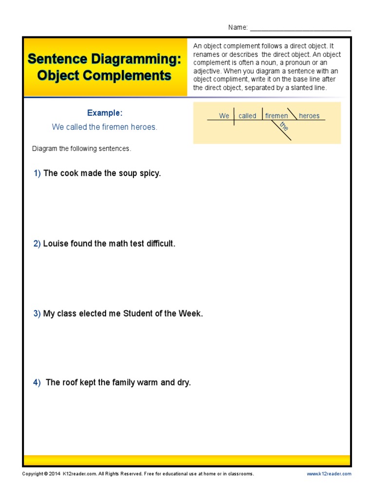 Sentence Diagramming Object Complements | PDF | Object (Grammar ...