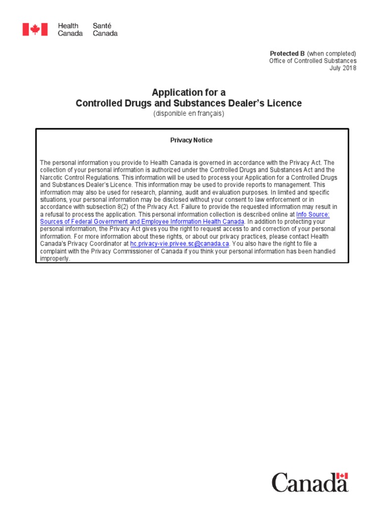 Application For A Controlled Drugs and Substances Dealer's Licence ...