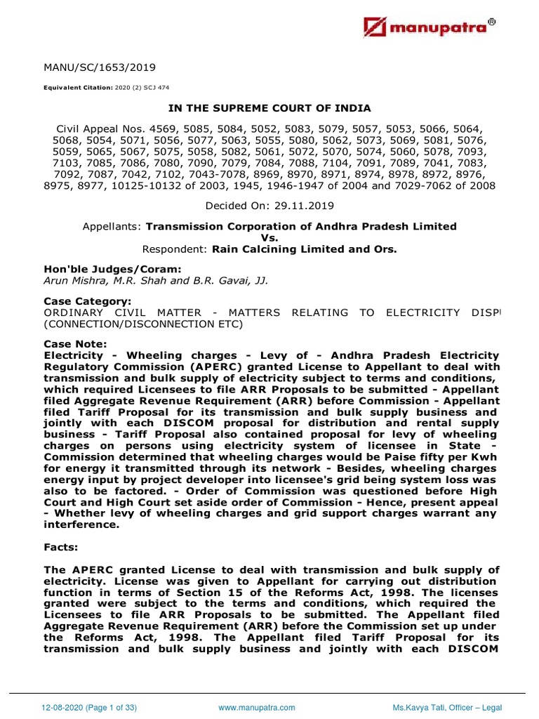Supreme Court on Wheeling Charges | PDF | Electric Power Transmission | Electric Power Distribution