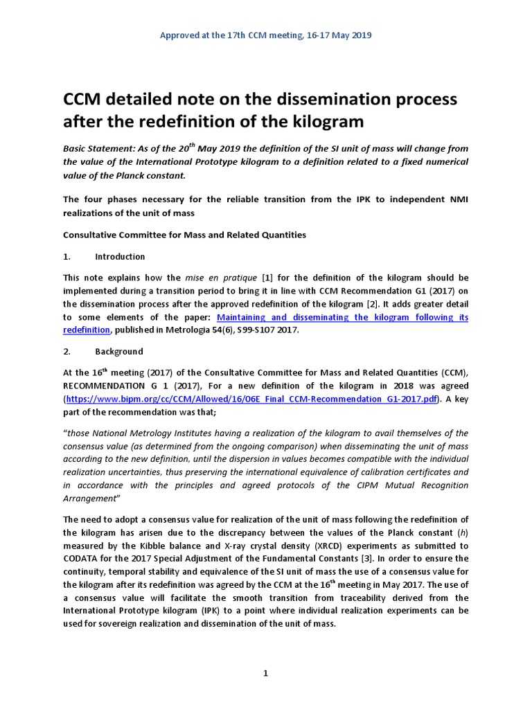 CCM - Note On Dissemination After Redefinition | PDF | Kilogram ...
