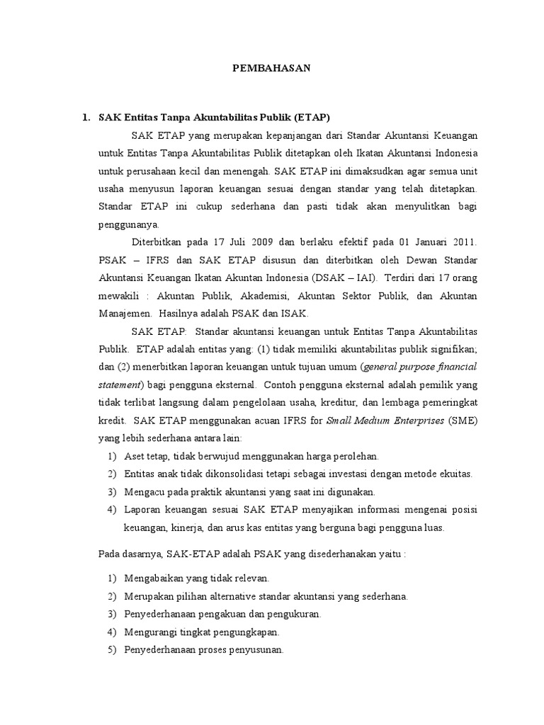 SAK ETAP: Standar Akuntansi UMKM | PDF | Pengelolaan Keuangan & Uang