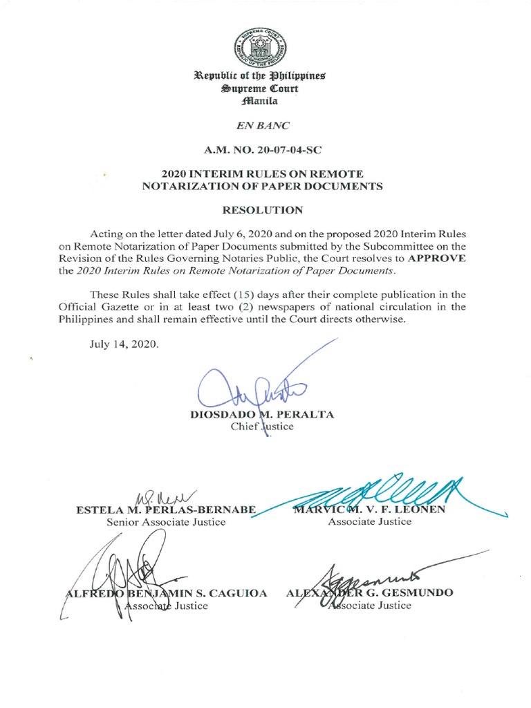 2020 Interim Rules On Remote Notarization of Paper Documents - Supreme ...