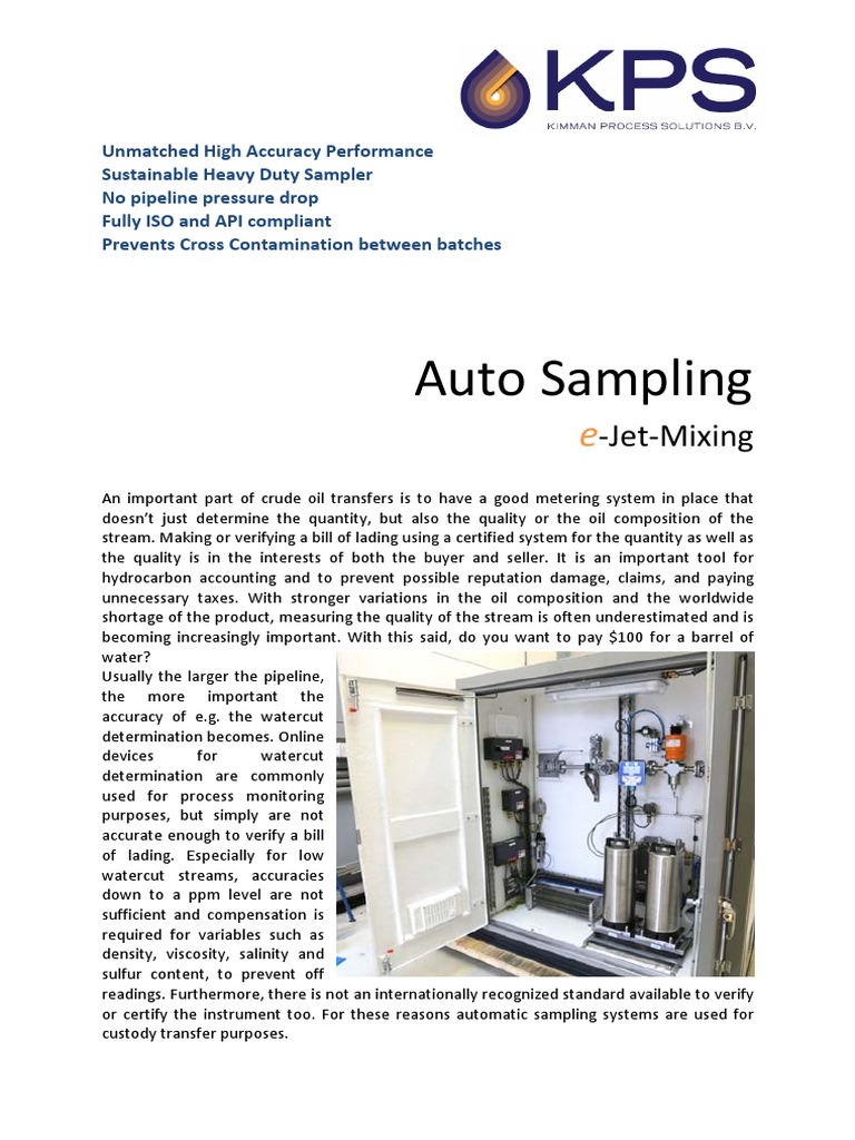 Auto Sampling: Jet Mixing | PDF | Petroleum | Pipeline Transport