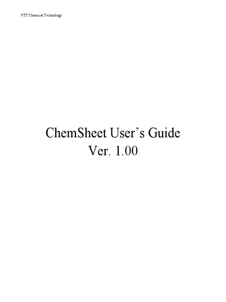 Chemsheet User'S Guide Ver. 1.00: VTT Chemical Technology | PDF ...