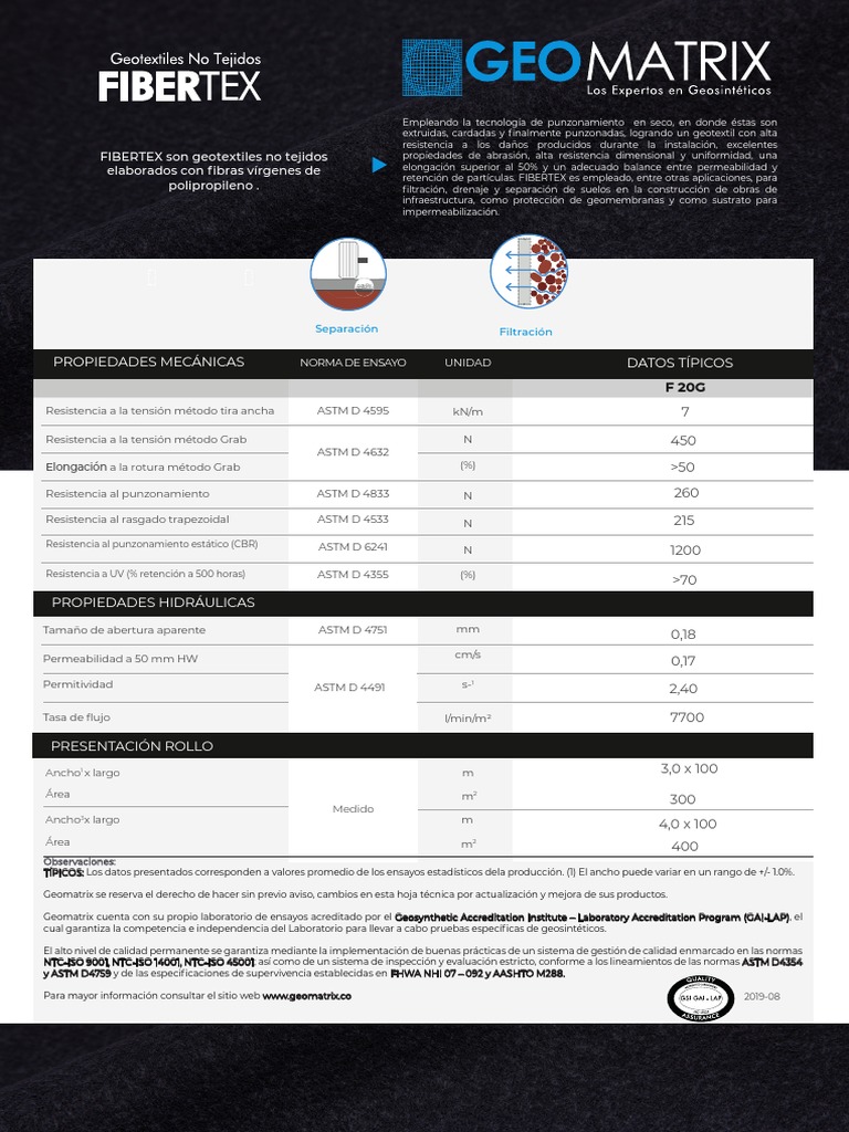 Geotextil FIBERTEX F20G: Filtración y Drenaje | PDF | Naturaleza