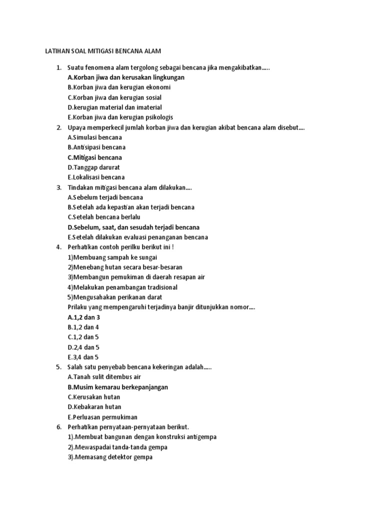Latihan Soal Mitigasi Bencana Alam | PDF