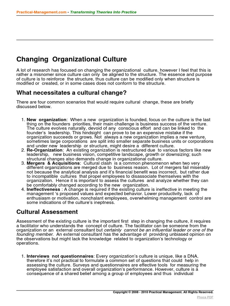 Changing Organizational Culture: What Necessitates A Cultural Change ...