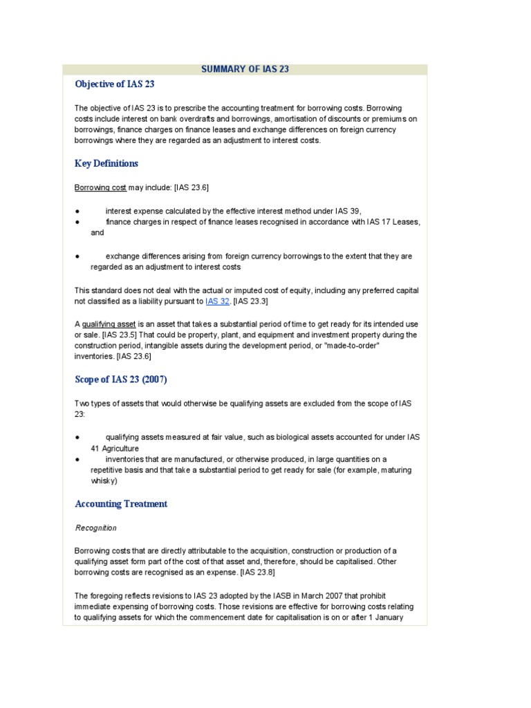 IAS 23 Borrowing Costs Summary | PDF | International Financial ...