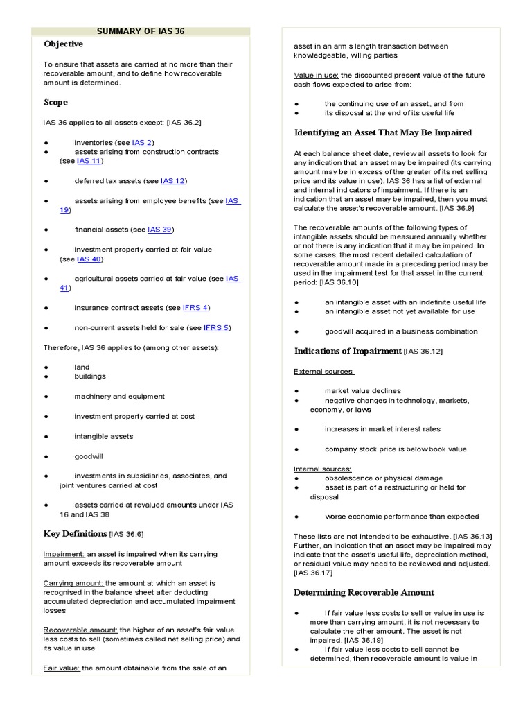 Summary of Ias 36 Impairment of Assets | PDF | Goodwill (Accounting ...