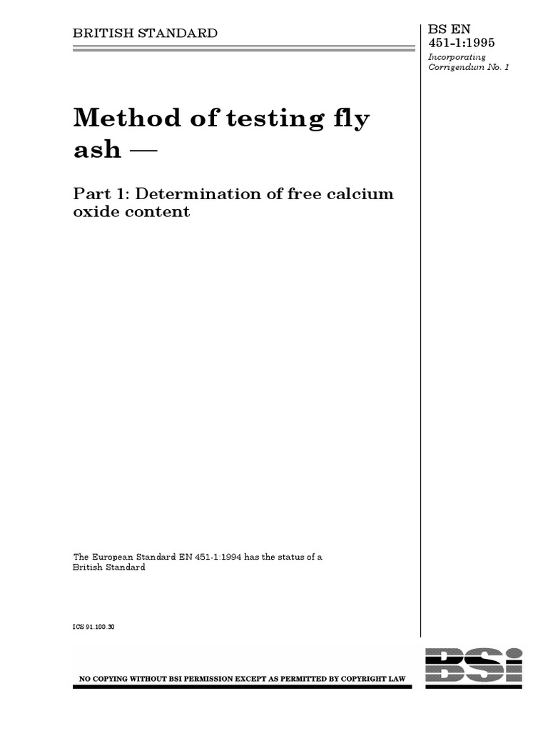 Method of Testing Fly Ash - : Part 1: Determination of Free Calcium ...