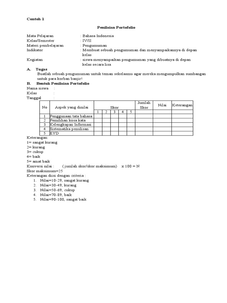 Contoh Penilaian Portofolio Siswa | PDF
