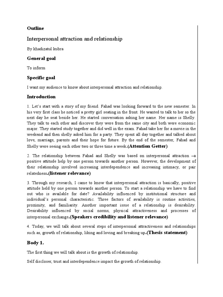 Interpersonal Attraction and Relationship: Outline | PDF | Romance ...