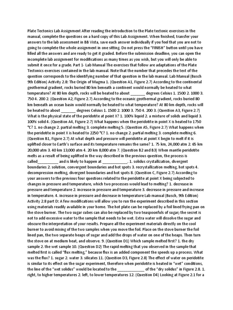 Plate Tectonics Lab Assignment After Reading The Introduction To The ...