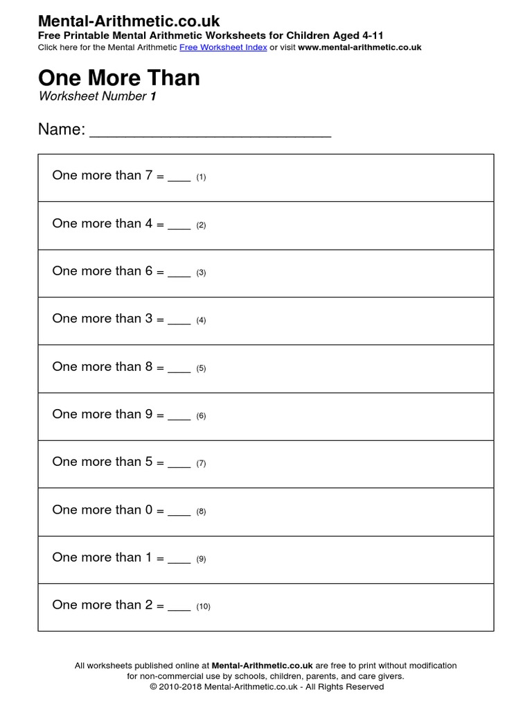 One More Than Worksheet 1 | PDF