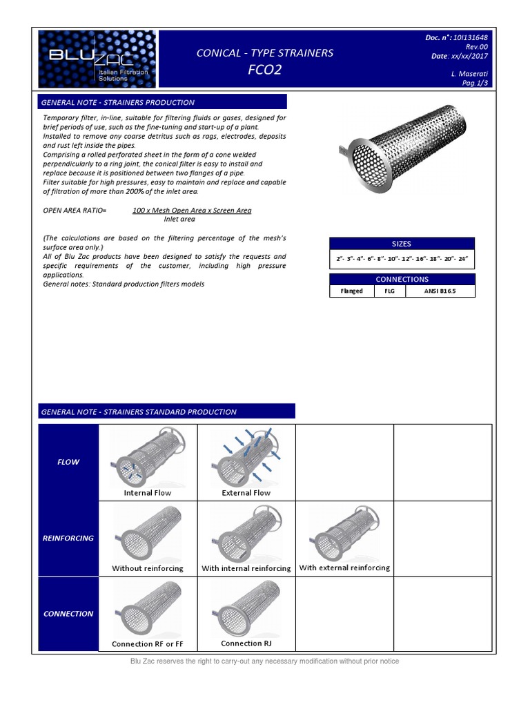 Conical - Type Strainers: (Digitare Il Testo) | PDF | Filtration ...