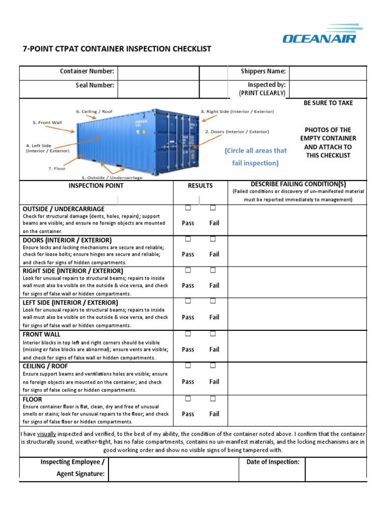 7-Point Ctpat Container Inspection Checklist: Container Number ...